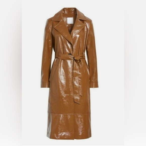 Leith | Jackets & Coats | Leith Brown Patent Faux Leather Trench Coat ...